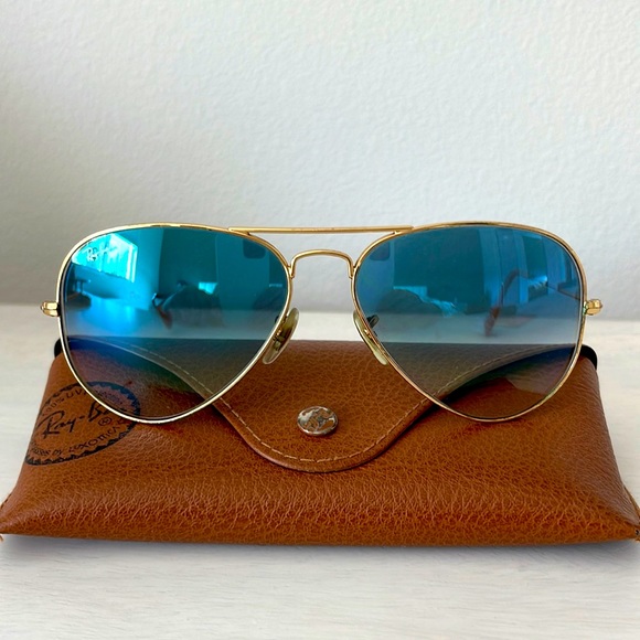 Ray-Ban | Accessories | Blue Gradient Rayban Aviators With Gold Metal ...